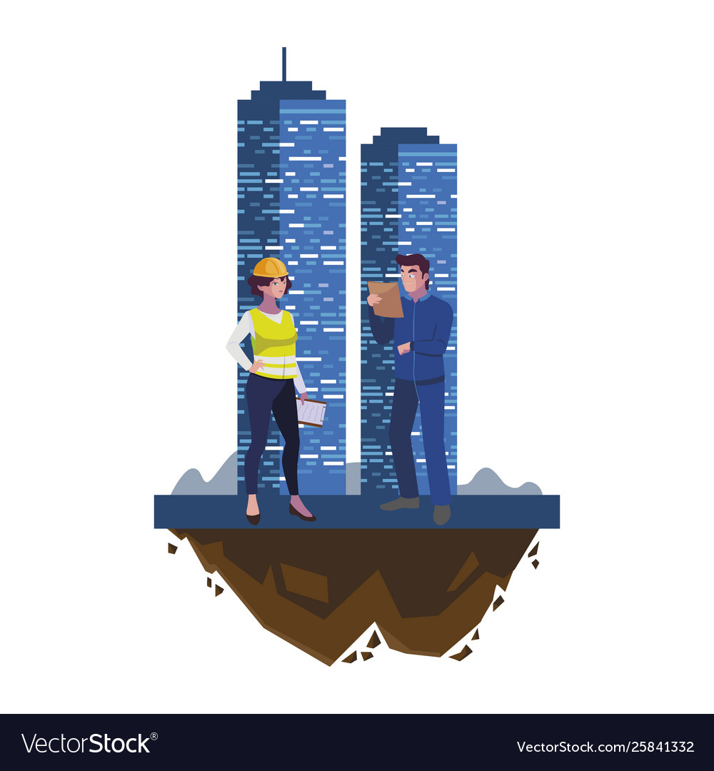 Couple builders constructors workers Royalty Free Vector