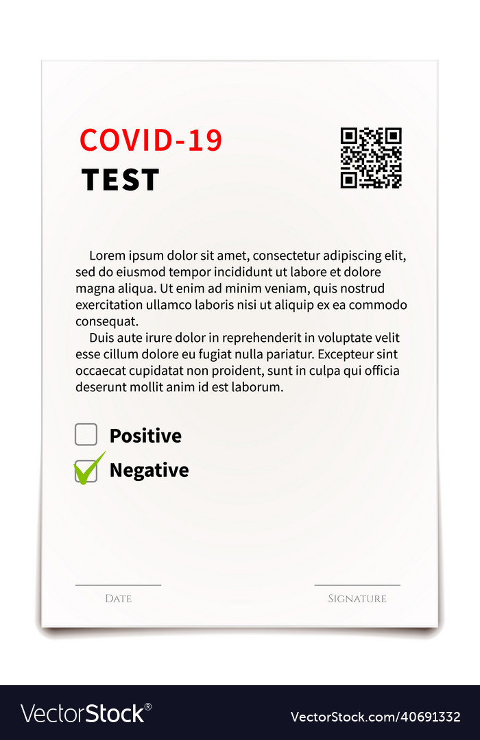 Covid19-19 negative test certificate example Vector Image