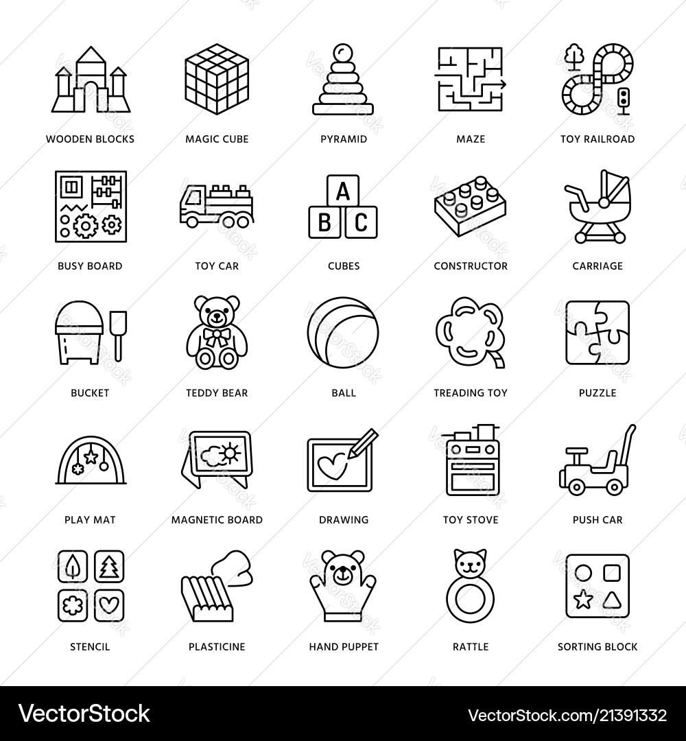 Early development baby toys flat line icons play Vector Image
