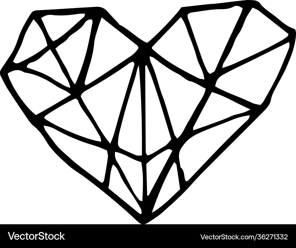 Heart crystal icon sticker sketch hand drawn Vector Image