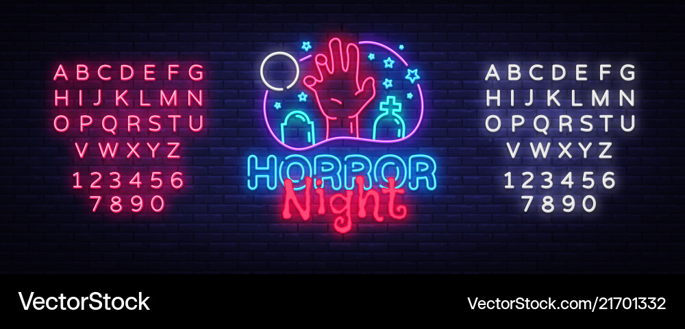Horror night neon sign halloween poster Royalty Free Vector
