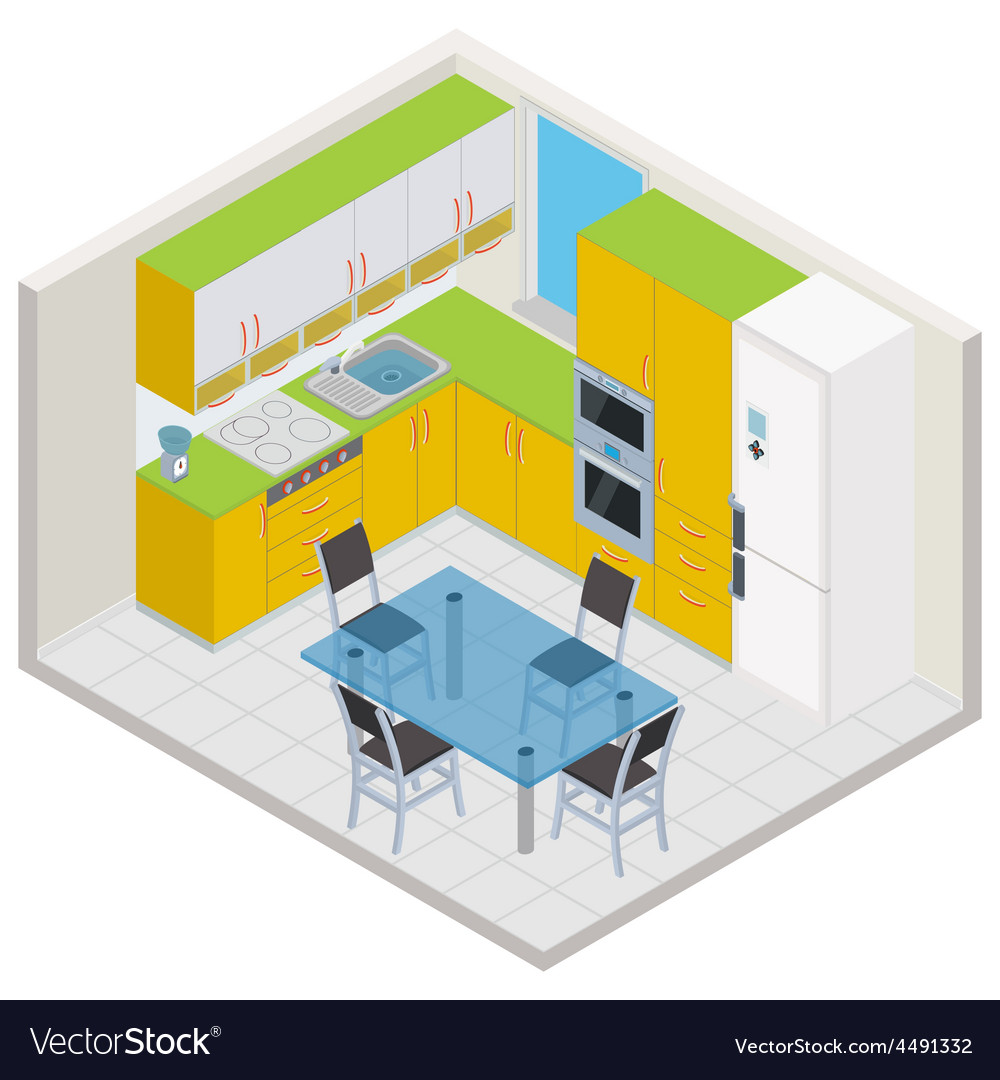 Isometric kitchen interior Royalty Free Vector Image