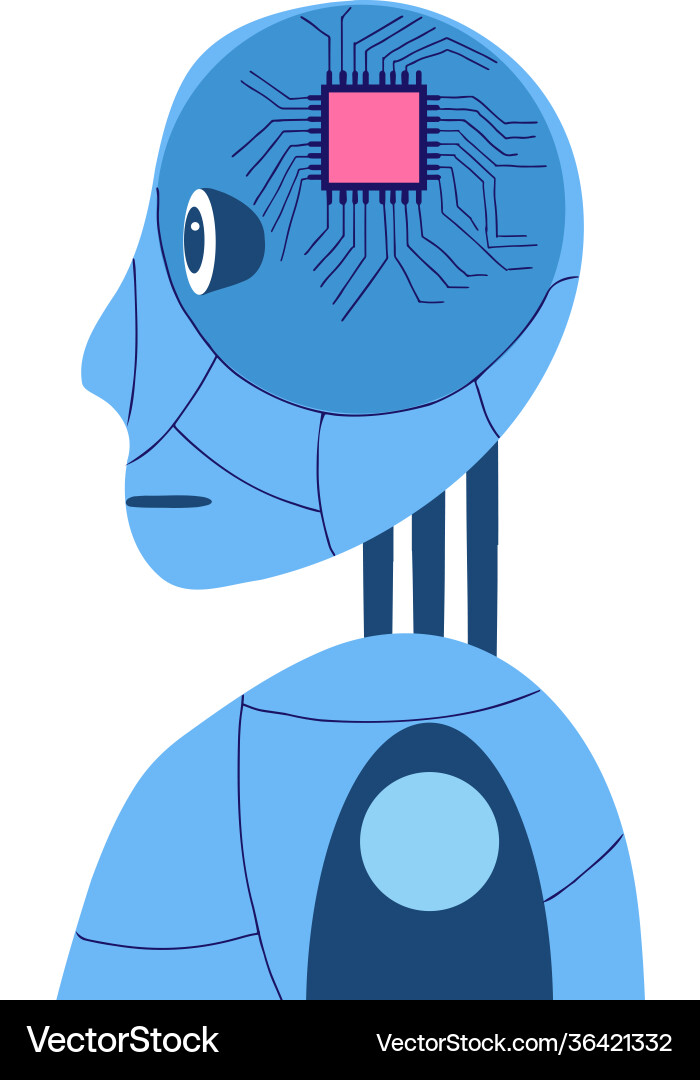 Robot with processor in its head Royalty Free Vector Image