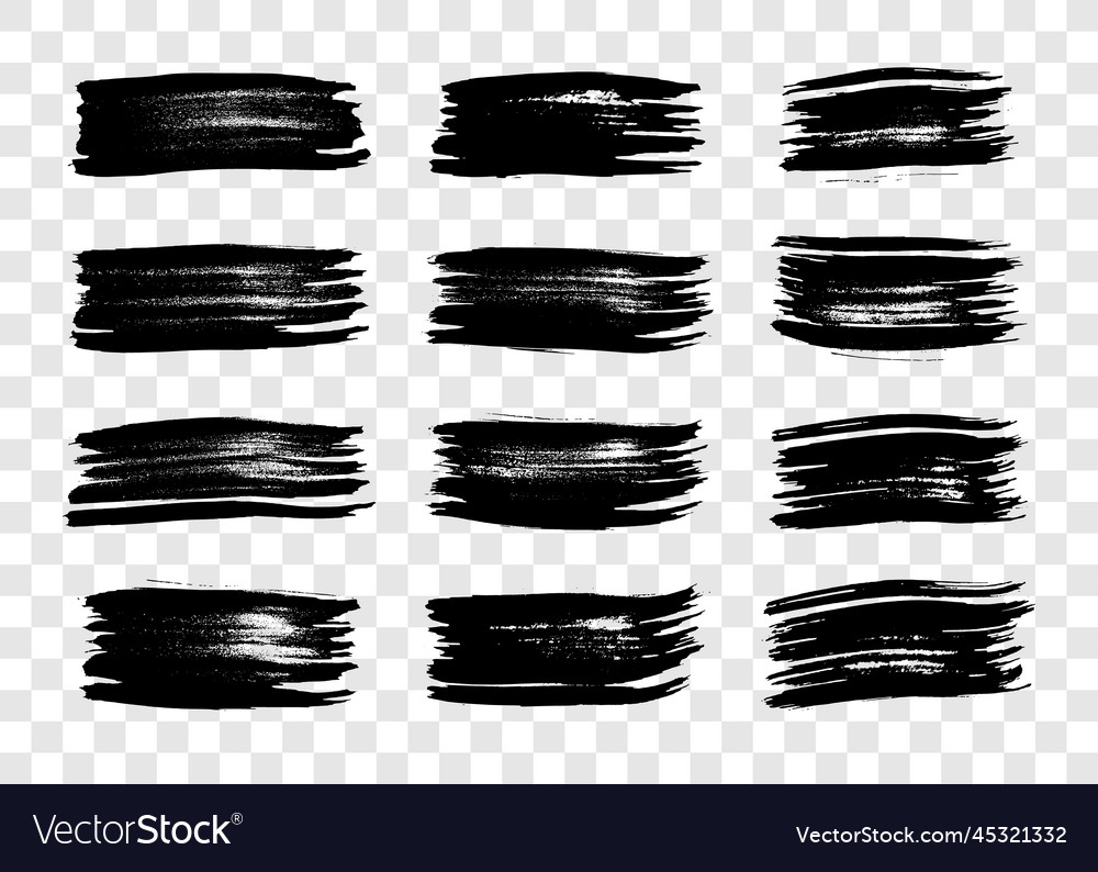 Set of black hand drawn brush strokes Royalty Free Vector