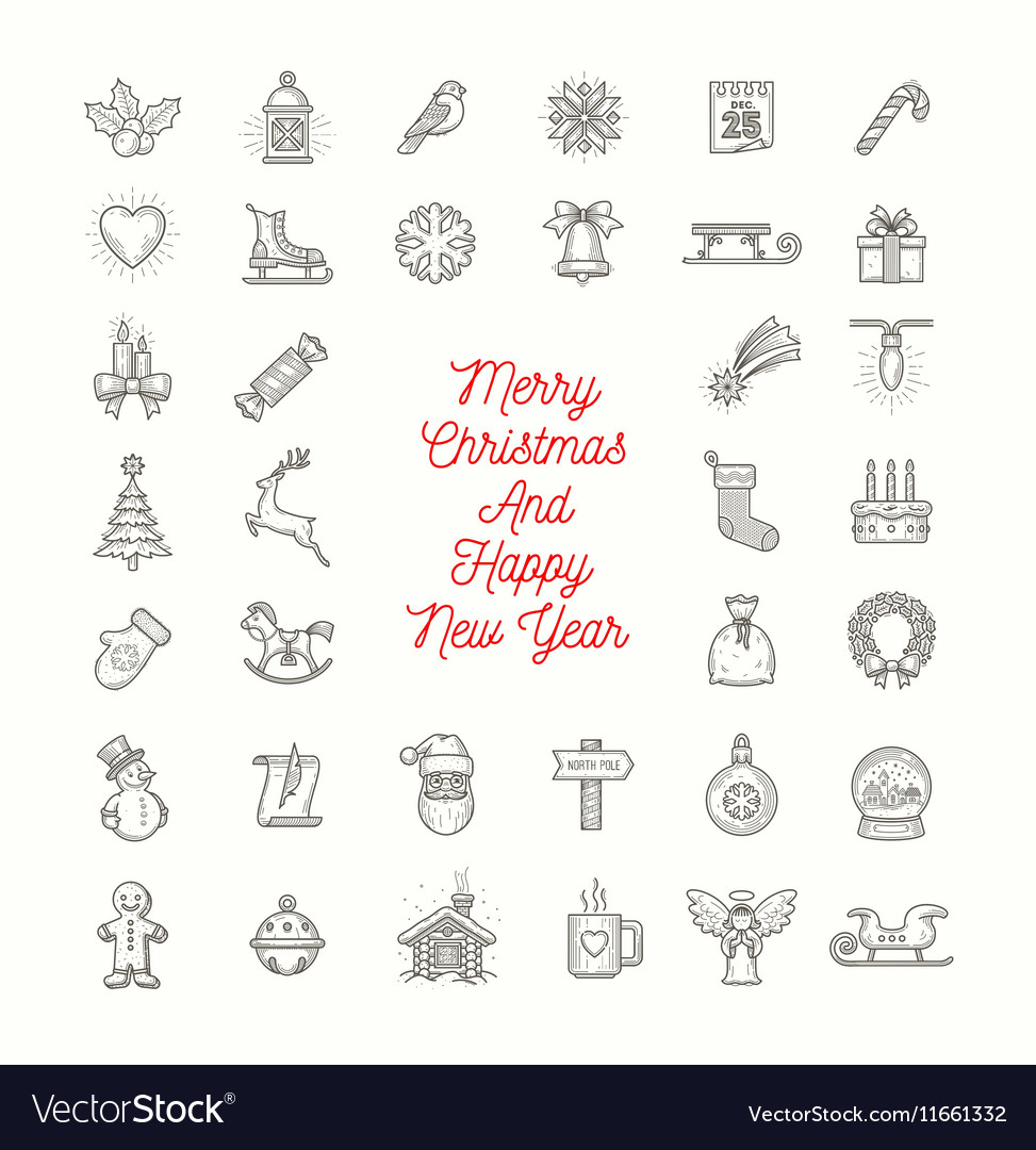 Set of christmas line art icons Royalty Free Vector Image