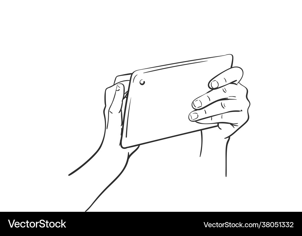 Sketch hand holding tablet and fingers touch Vector Image