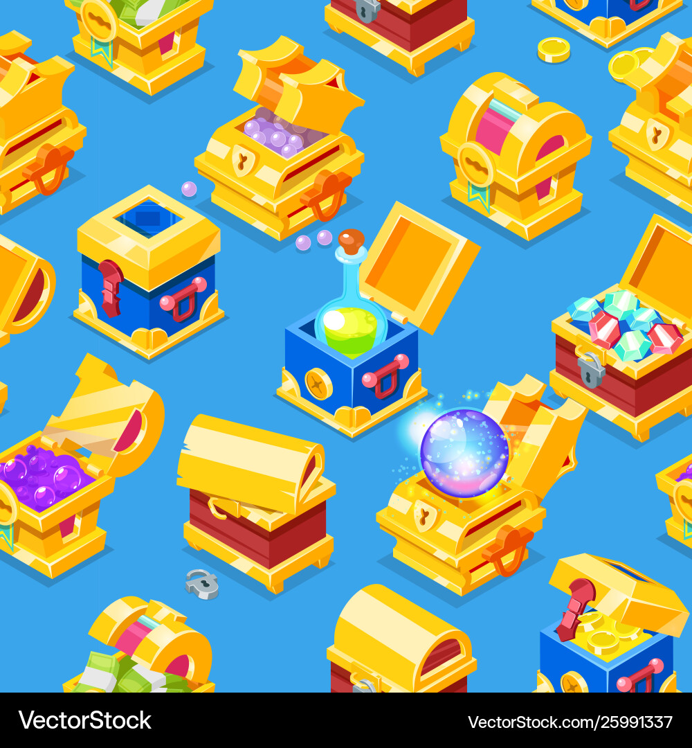 Chest icon isometric treasure box with gold Vector Image