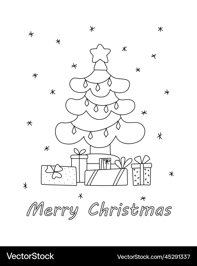 Decorated christmas tree with star gift boxes Vector Image