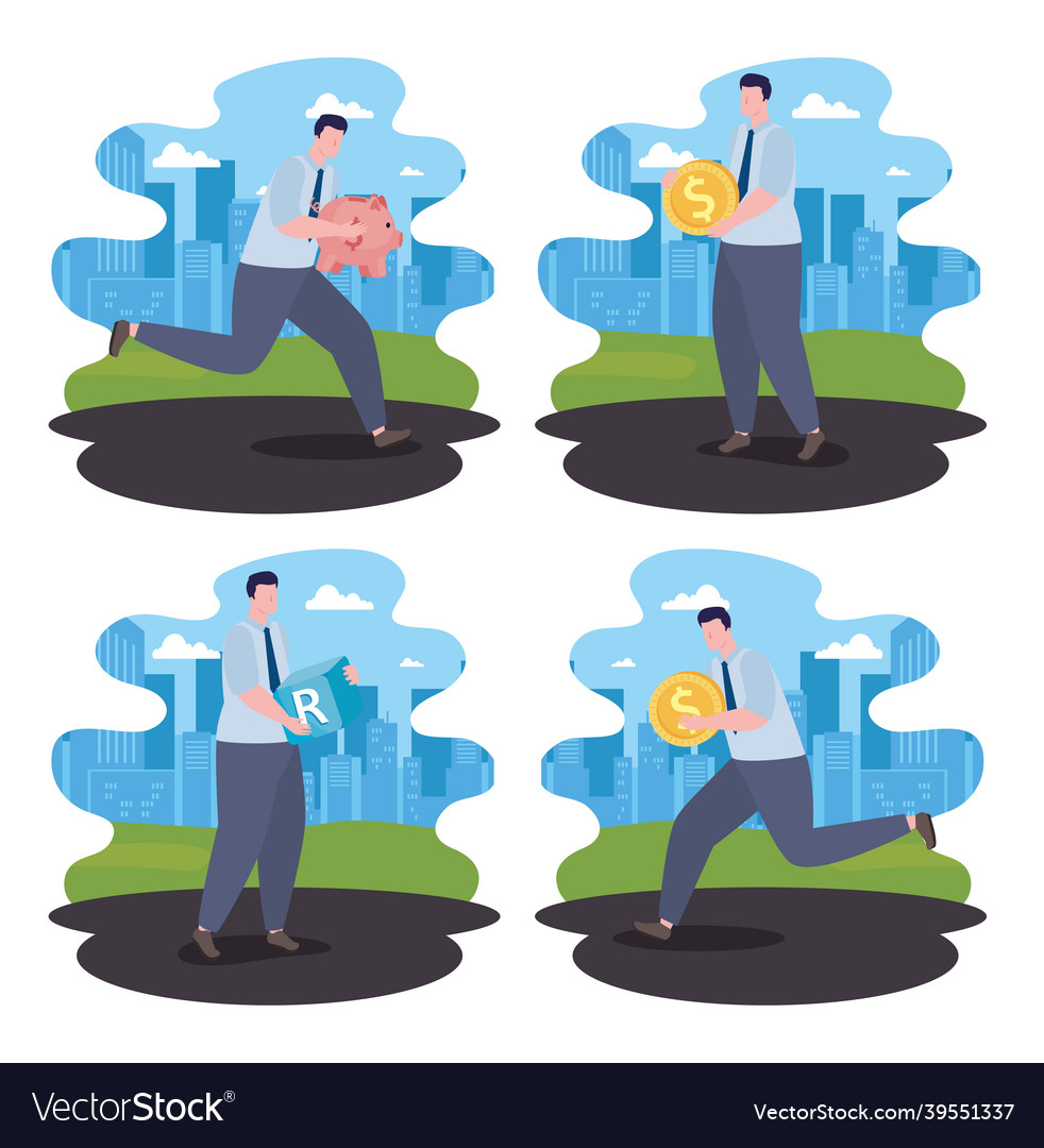 Four businessmen risk management Royalty Free Vector Image Four businessmen risk management Royalty Free Vector Image