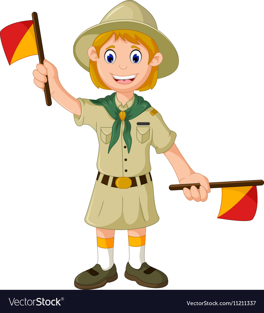 Funny Scout Girl Cartoon Playing Semaphore Vector Image