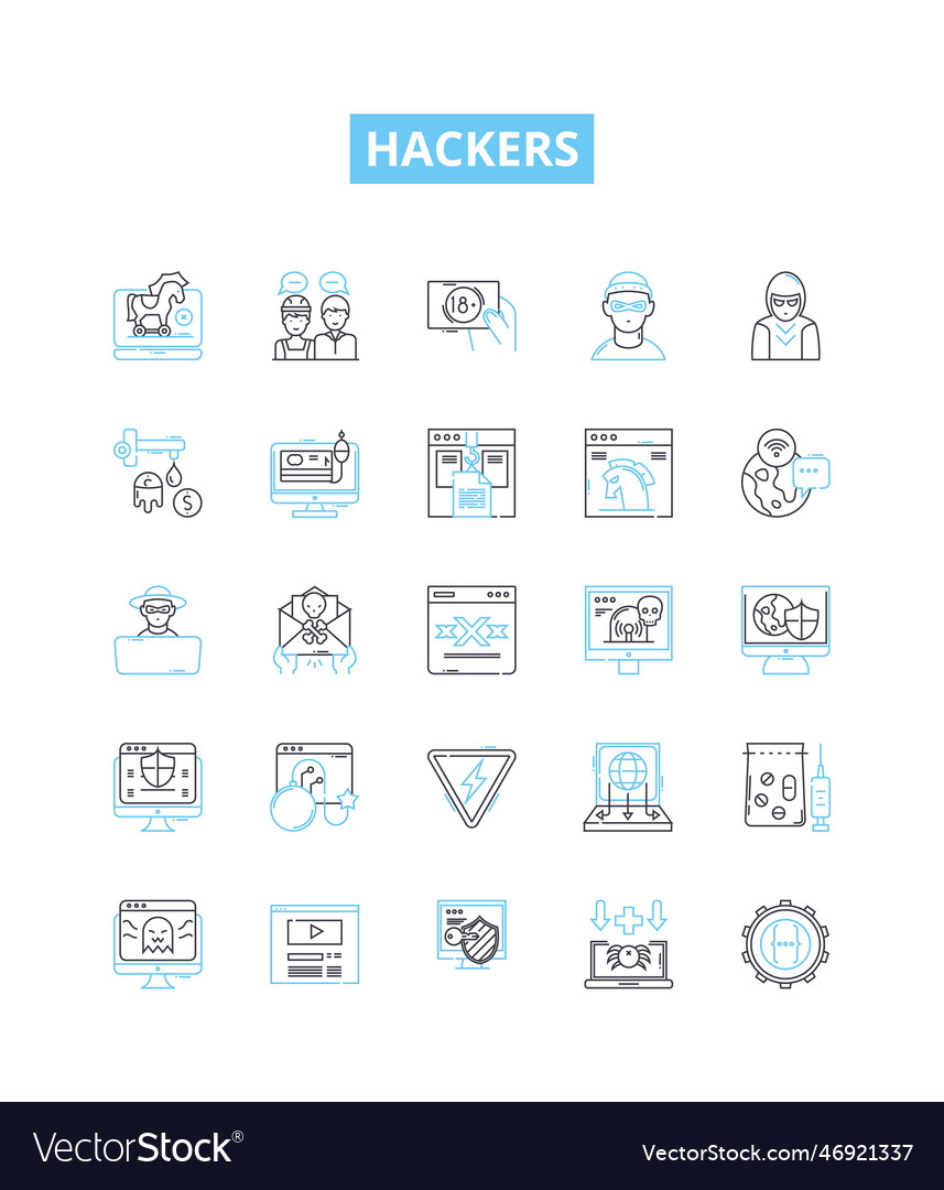 Hackers line icons set hacking cracker Royalty Free Vector Hackers line icons set hacking cracker Royalty Free Vector
