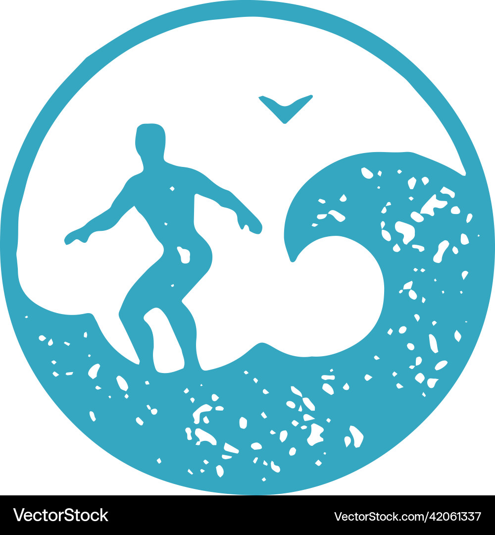 Hand drawn surfer riding on board at sea wave Vector Image
