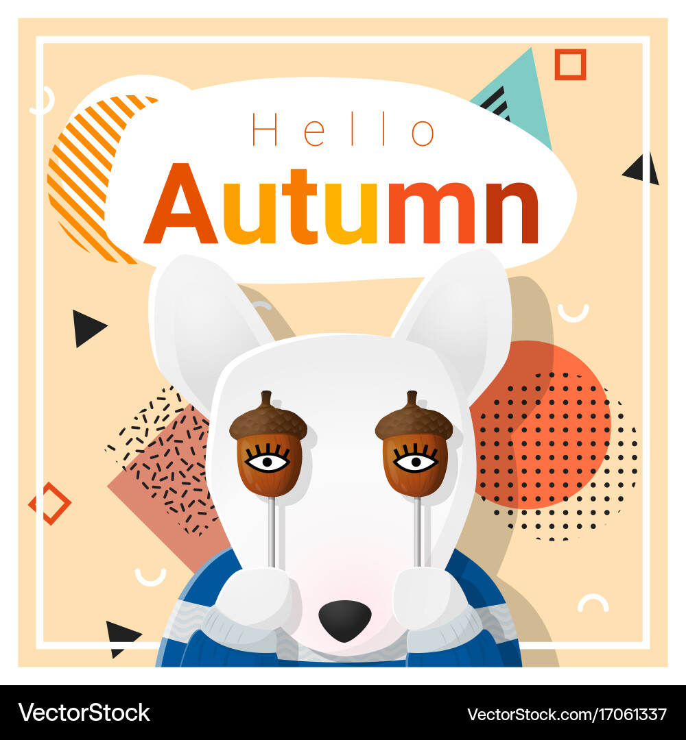Hello autumn background with happy dog Royalty Free Vector