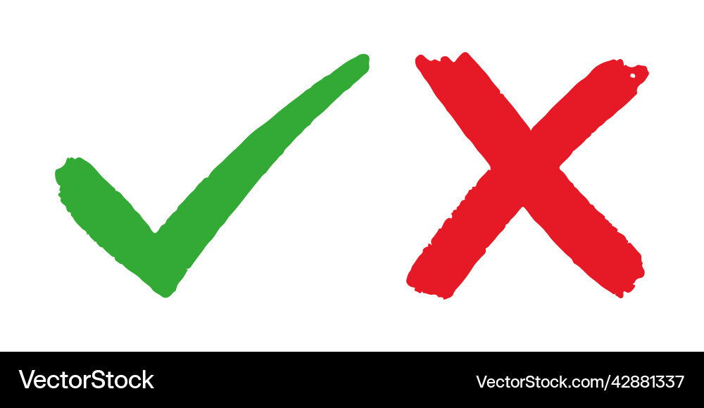 Right and wrong icon hand drawn of green check Vector Image