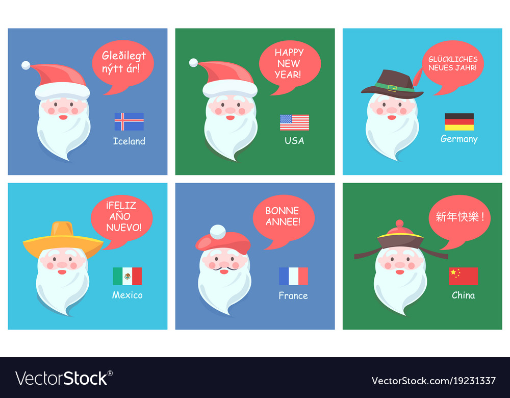 Santa clauses from all over world festive posters Vector Image