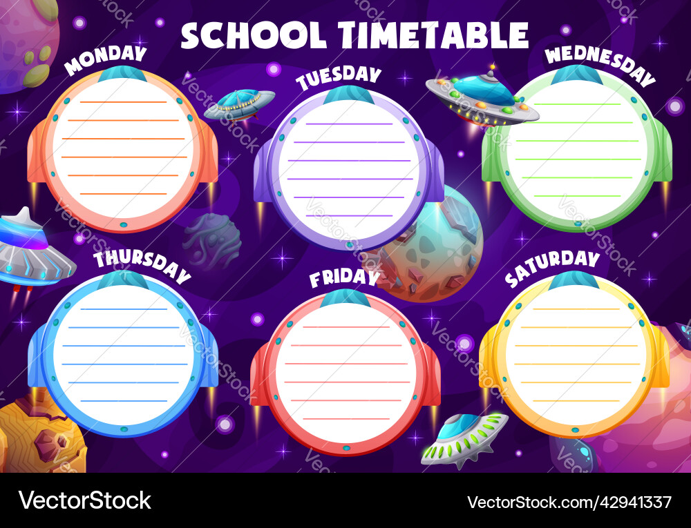 School timetable schedule cartoon galaxy starships