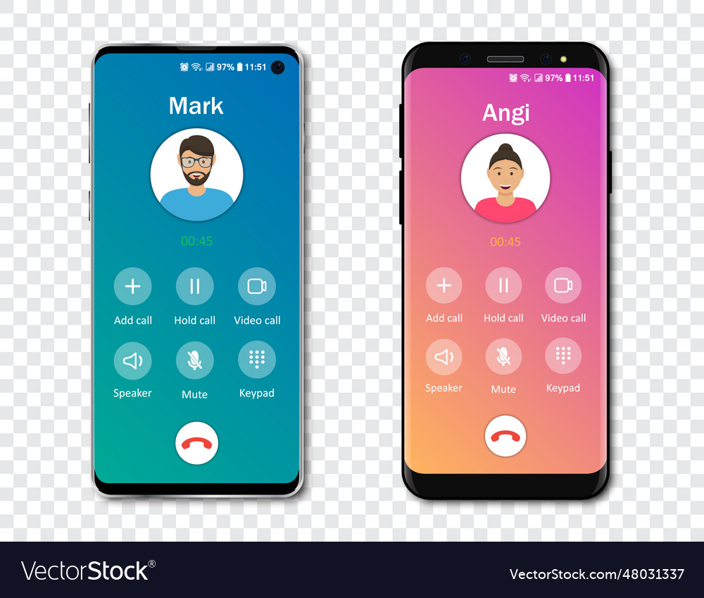 Smartphone call app interface template on a Vector Image