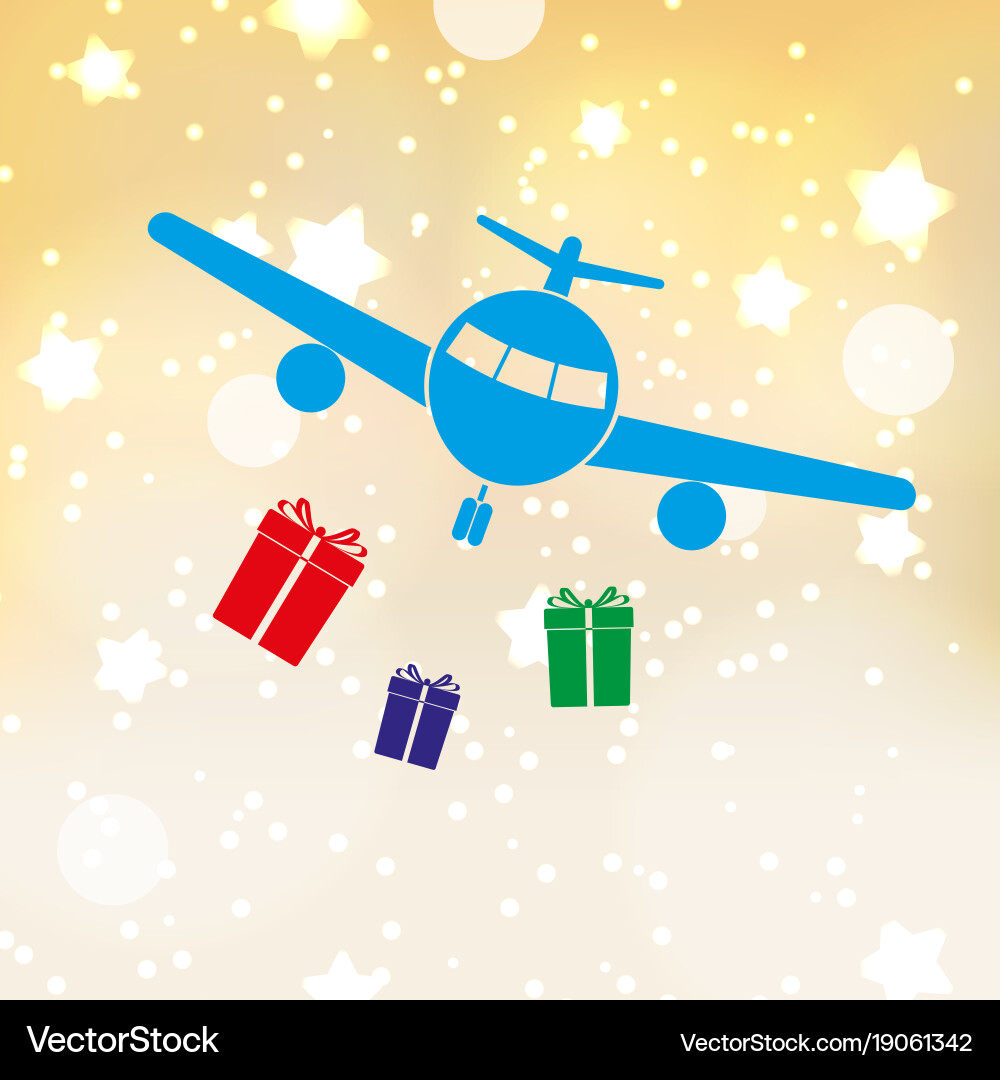 Christmas stars background with airplane Vector Image
