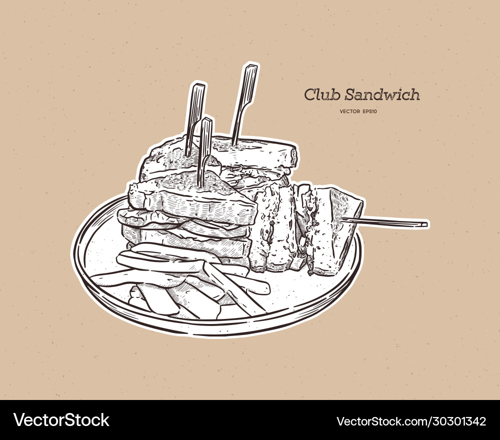 Club sandwich hand draw sketch Royalty Free Vector Image