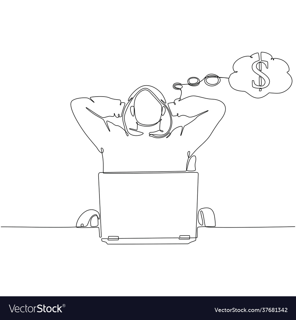 Continuous line drawing a hacker with laptop Vector Image