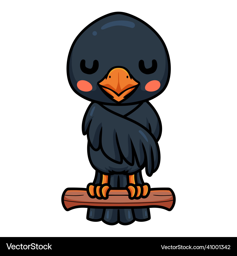 Cute little crow cartoon on tree branch Royalty Free Vector