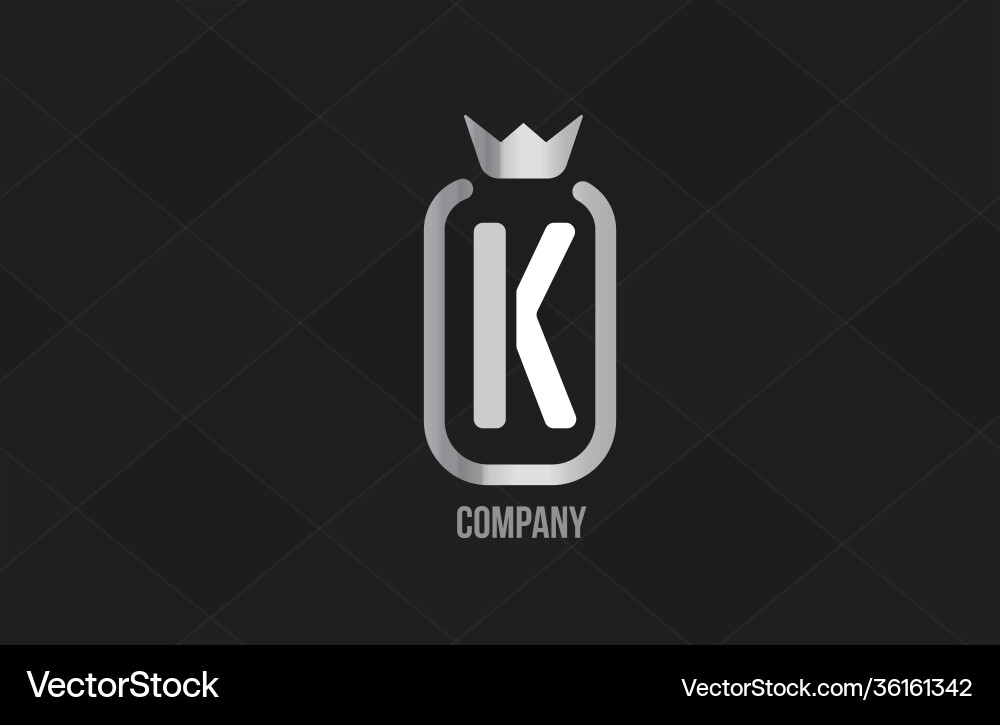 K silver king crown alphabet letter logo Vector Image