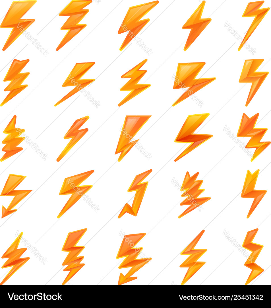 Lightning bolt icons set cartoon style Royalty Free Vector