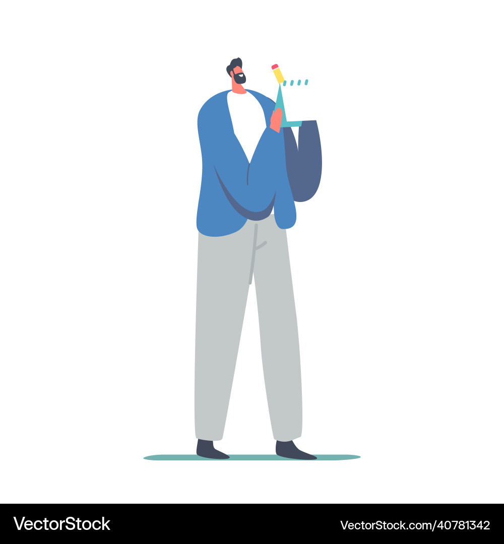 Male character with pencil writing in notepad Vector Image