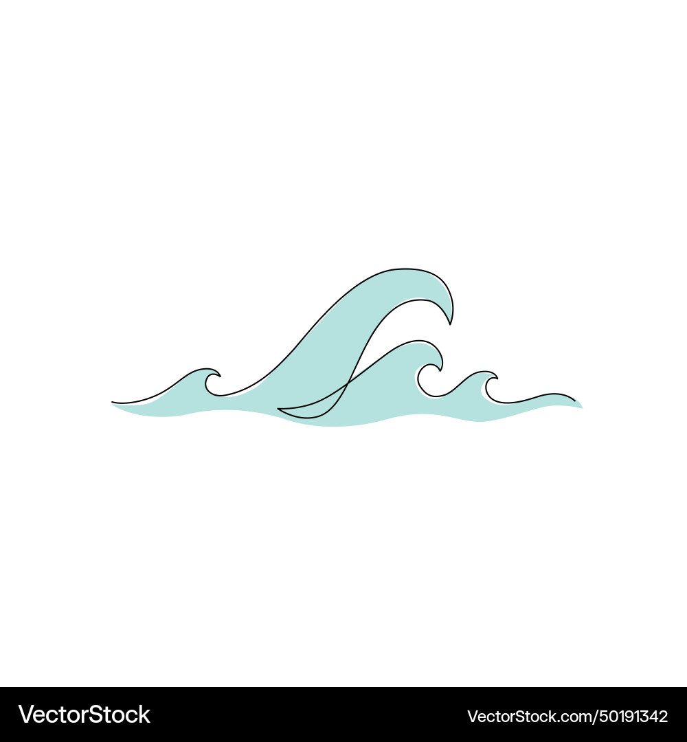 Sea waves one line drawing art abstract wave Vector Image