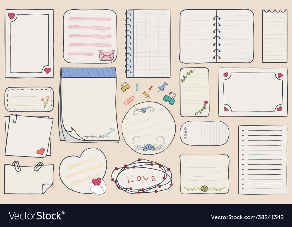 Set blank paper notes elements for notebook Vector Image