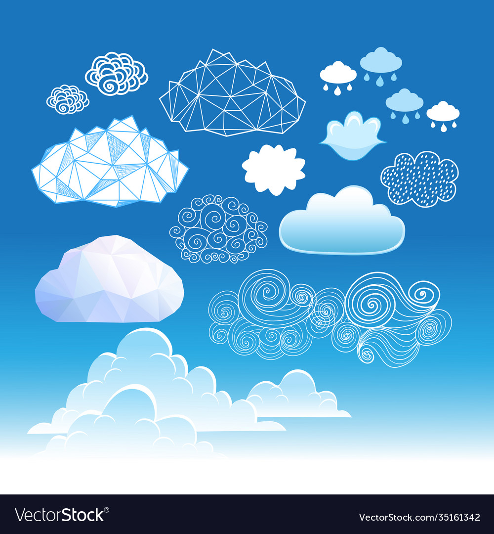 Set different graphic clouds Royalty Free Vector Image