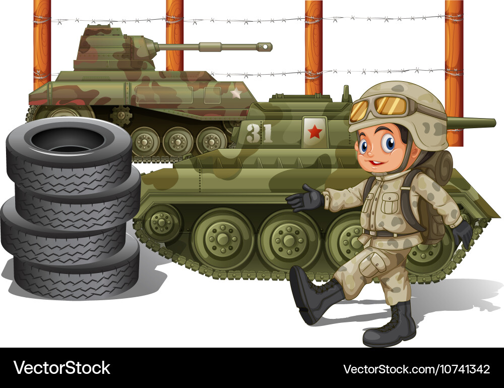 Soldier and military tanks Royalty Free Vector Image