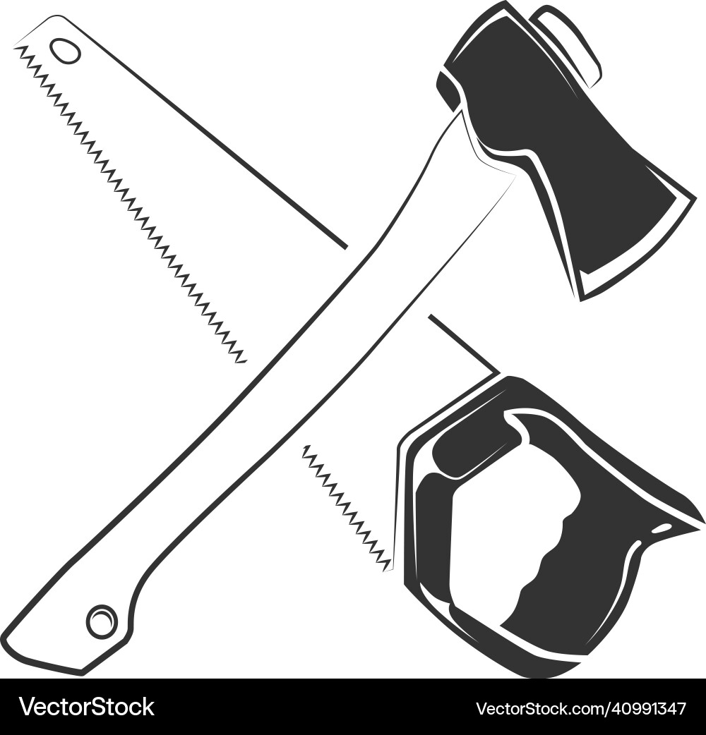 Axe and saw in hand drawn style lumberjack tools Vector Image