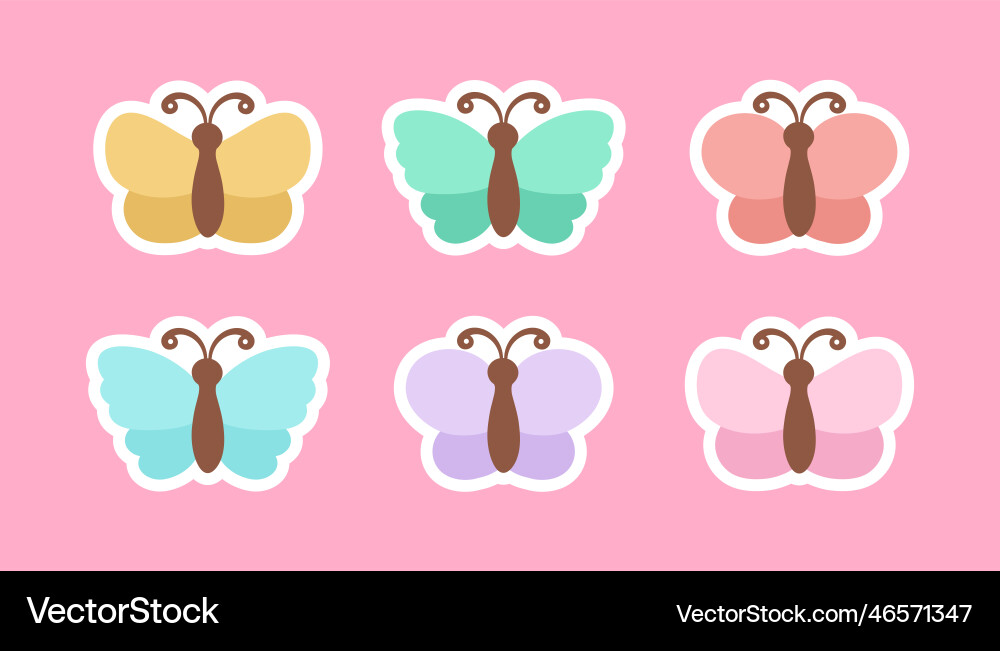 Cute butterfly stickers set pretty butterflies Vector Image