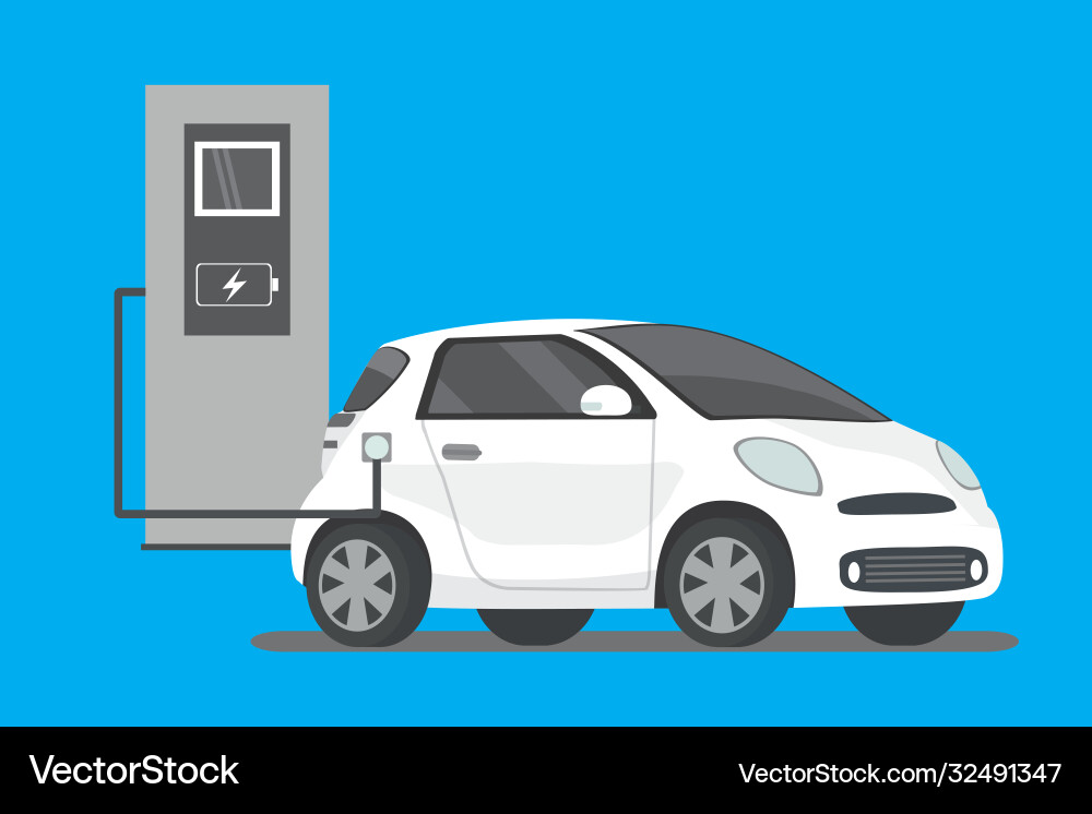 Electric car charging cartoon modern Royalty Free Vector