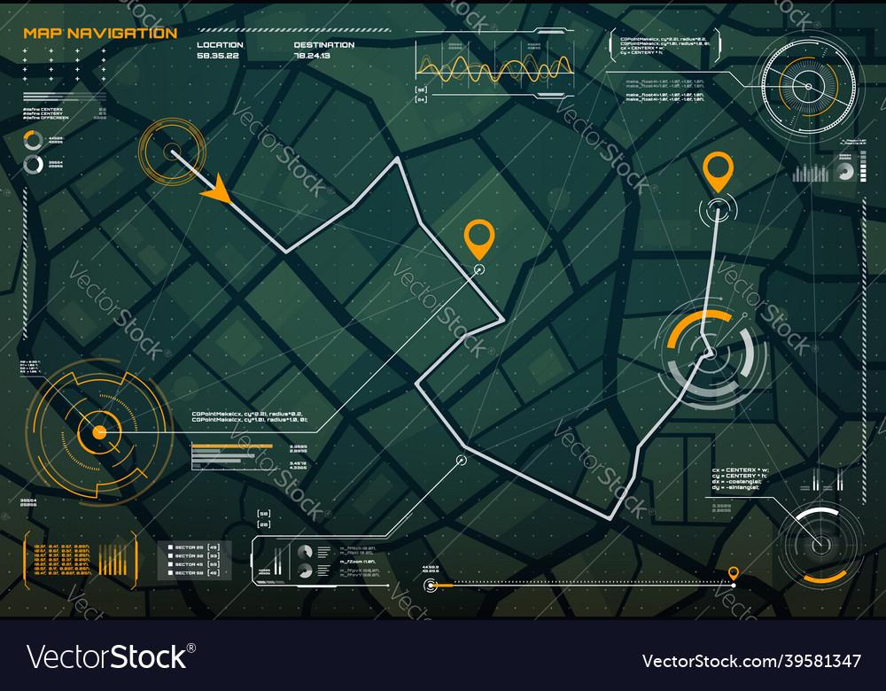 Hud navigation city map screen interface compass Vector Image