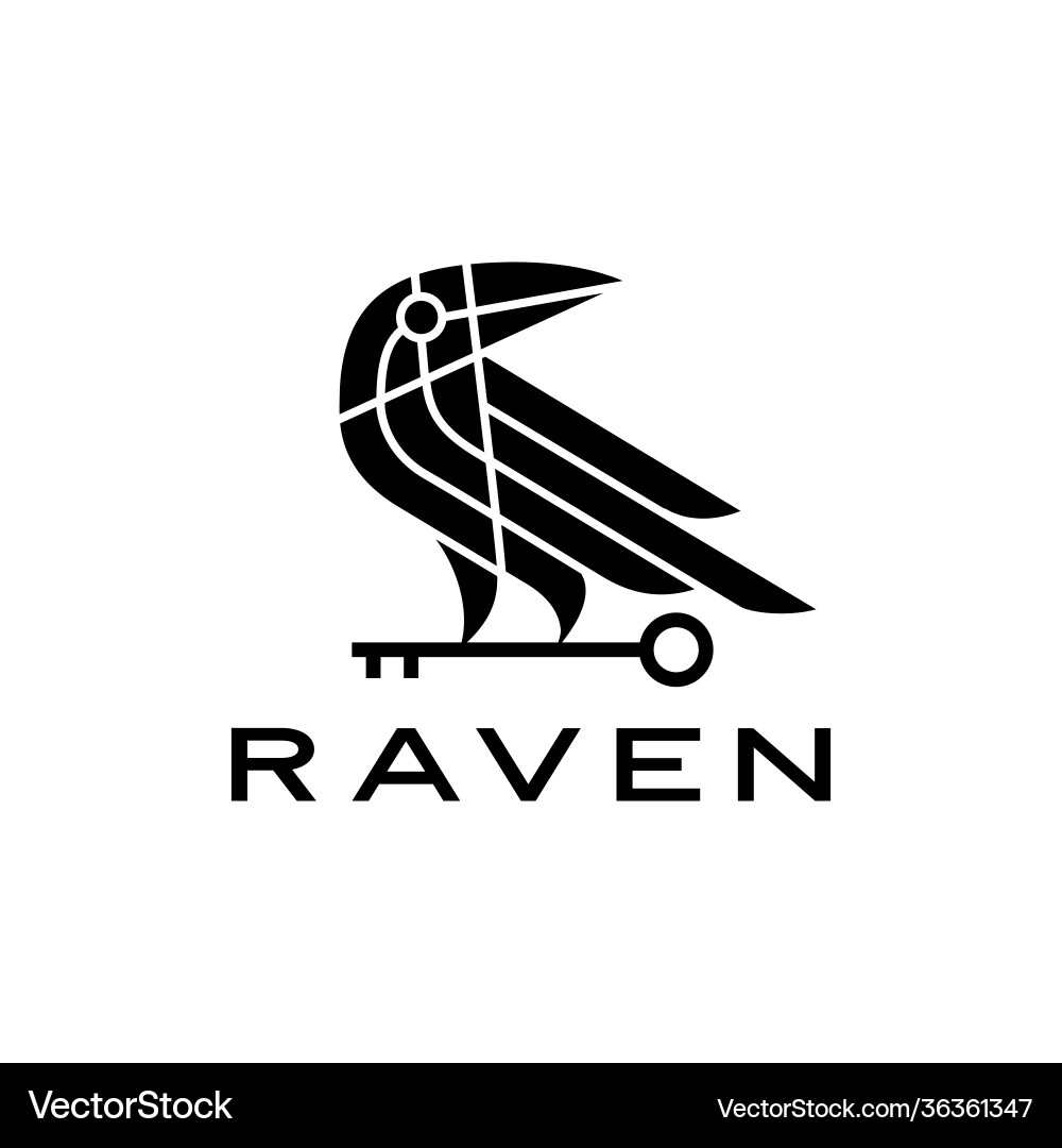 Raven crow key black bird logo icon Royalty Free Vector
