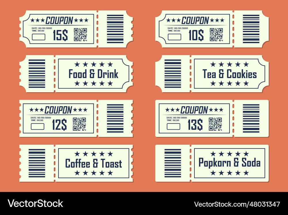 Set of coupons ticket card front and back Vector Image