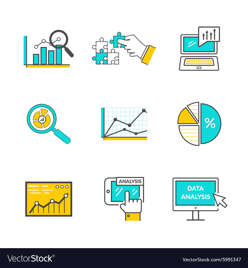 Set of icons flat style data analysis Royalty Free Vector
