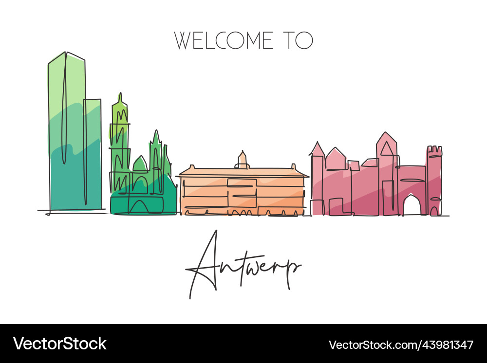Single continuous line drawing of antwerp city Vector Image