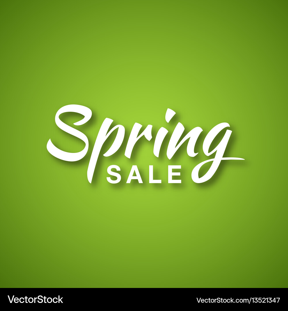 Spring sale calligraphic text on green background Vector Image