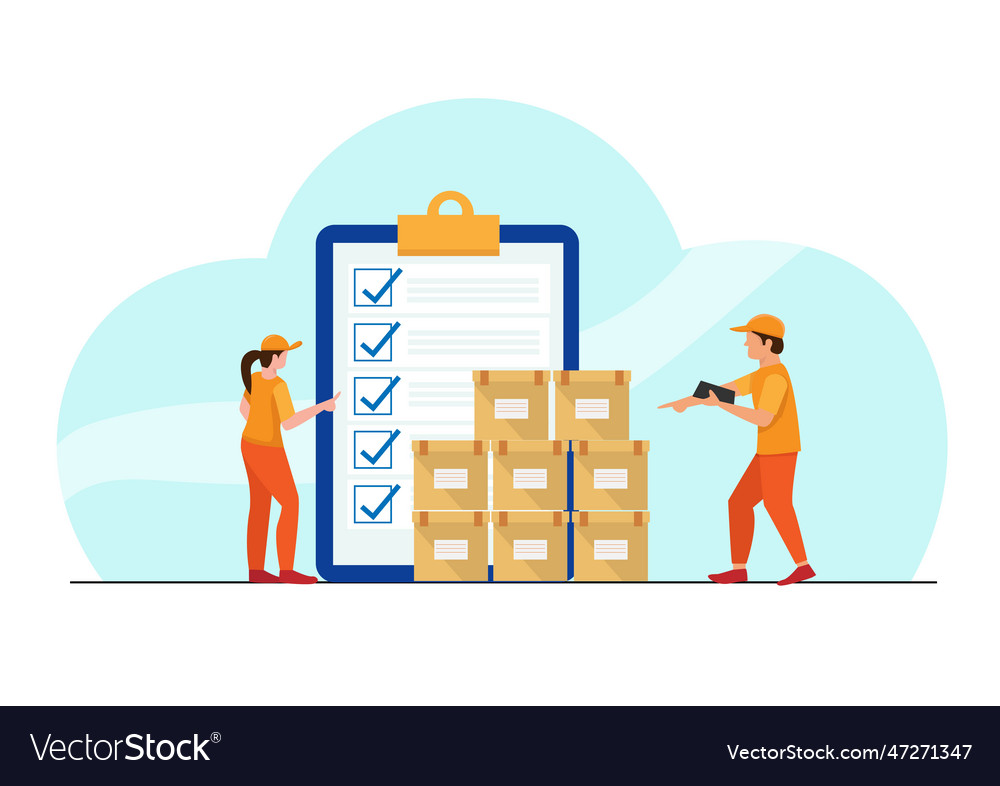 Warehouse worker checking inventory concept Vector Image Warehouse worker checking inventory concept Vector Image