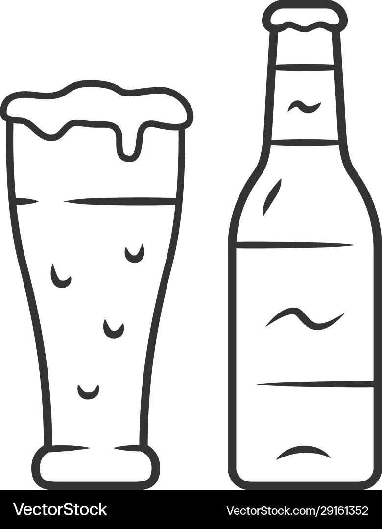 Beer linear icon uncorked bottle and glass Vector Image
