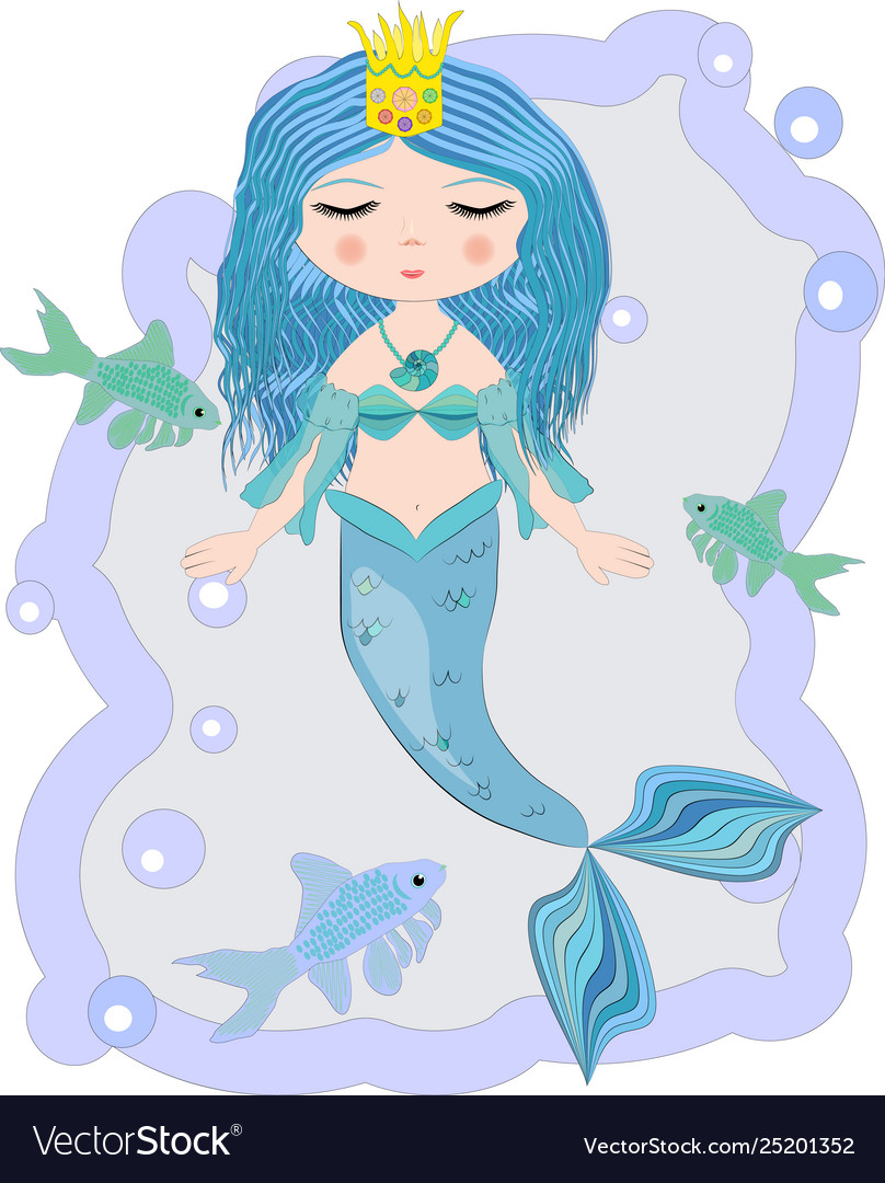 Cartoon beautiful little mermaid in a wreath Vector Image