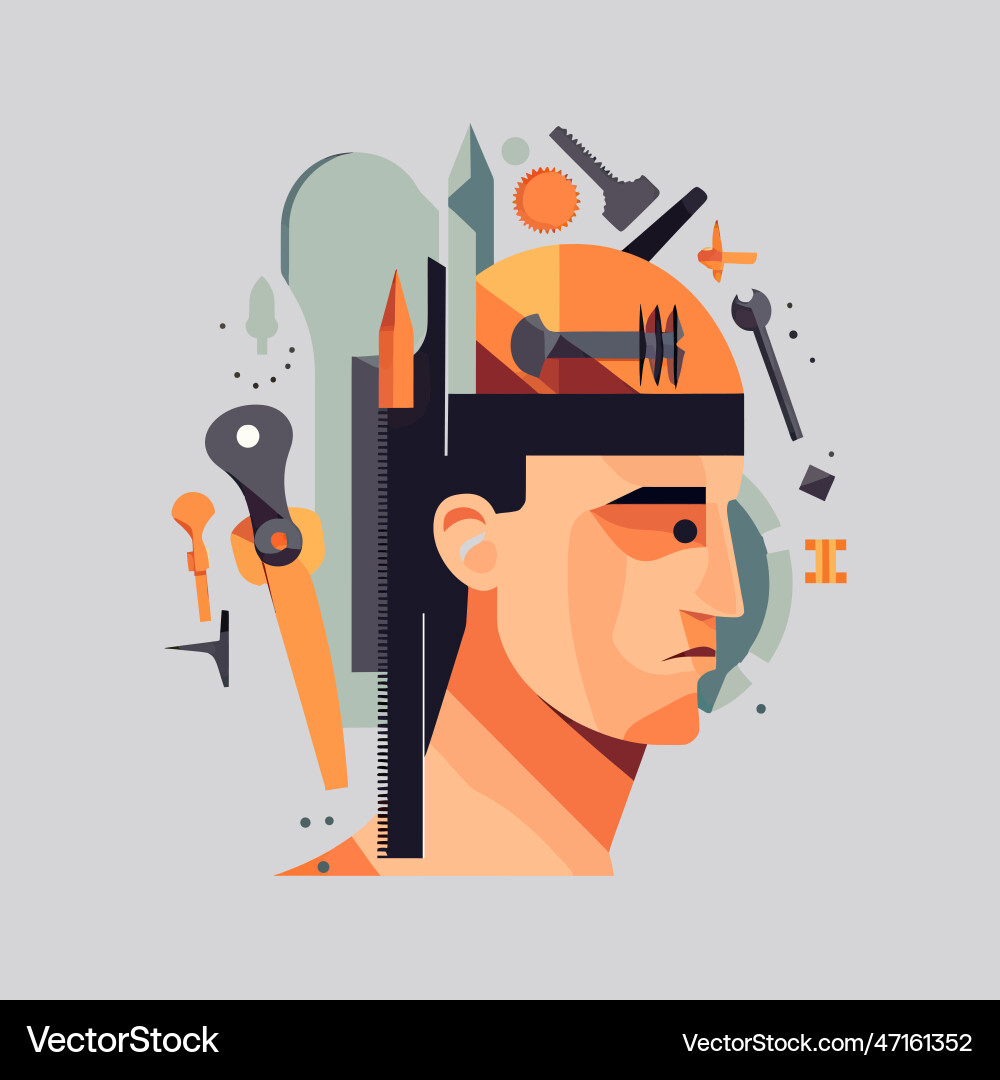 Construction work equipment technical tools man Vector Image
