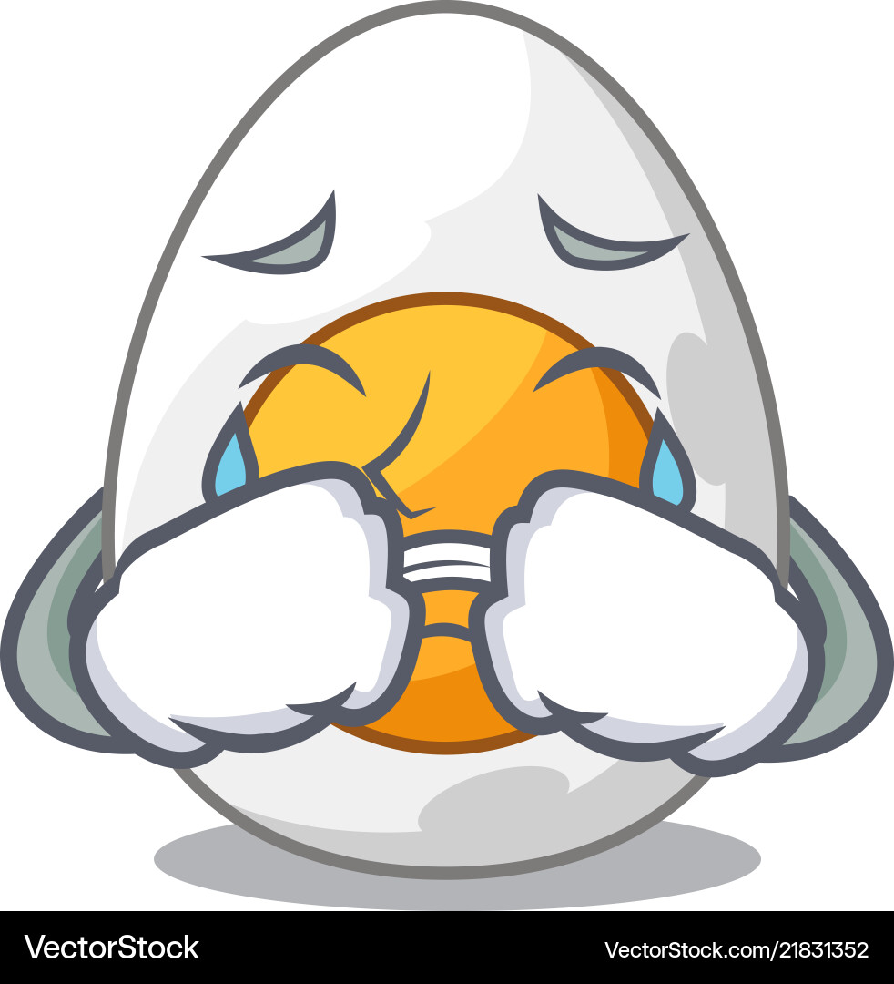 Crying peeled boiled egg on mascot cartoon Vector Image
