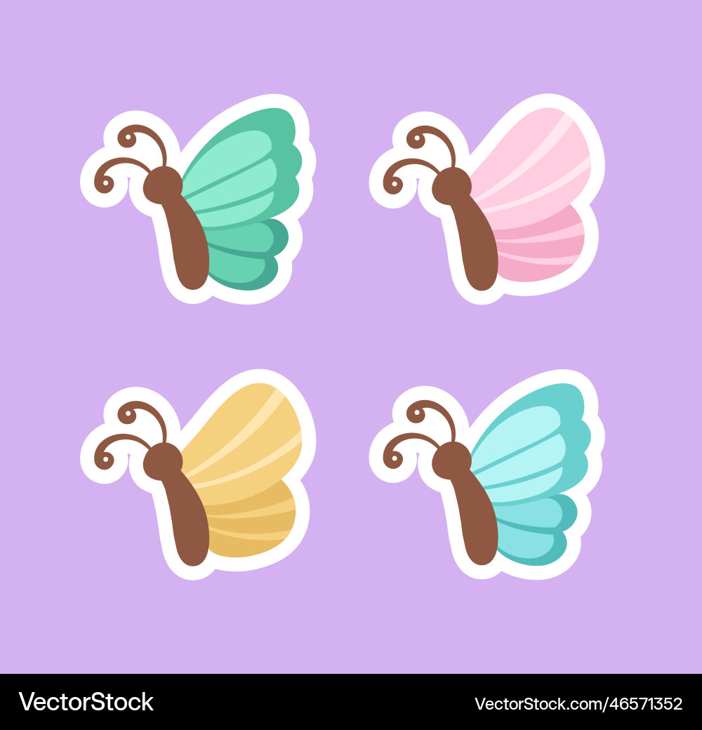 Cute butterfly stickers set pretty butterflies Vector Image