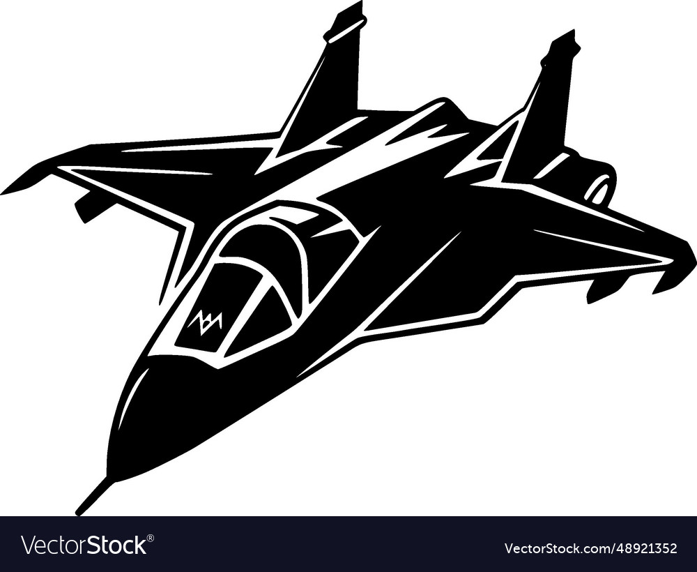 Fighter jet - black and white Royalty Free Vector Image