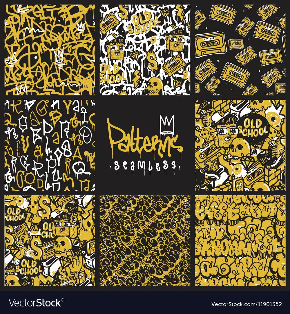 Graffiti seamless patterns set Royalty Free Vector Image