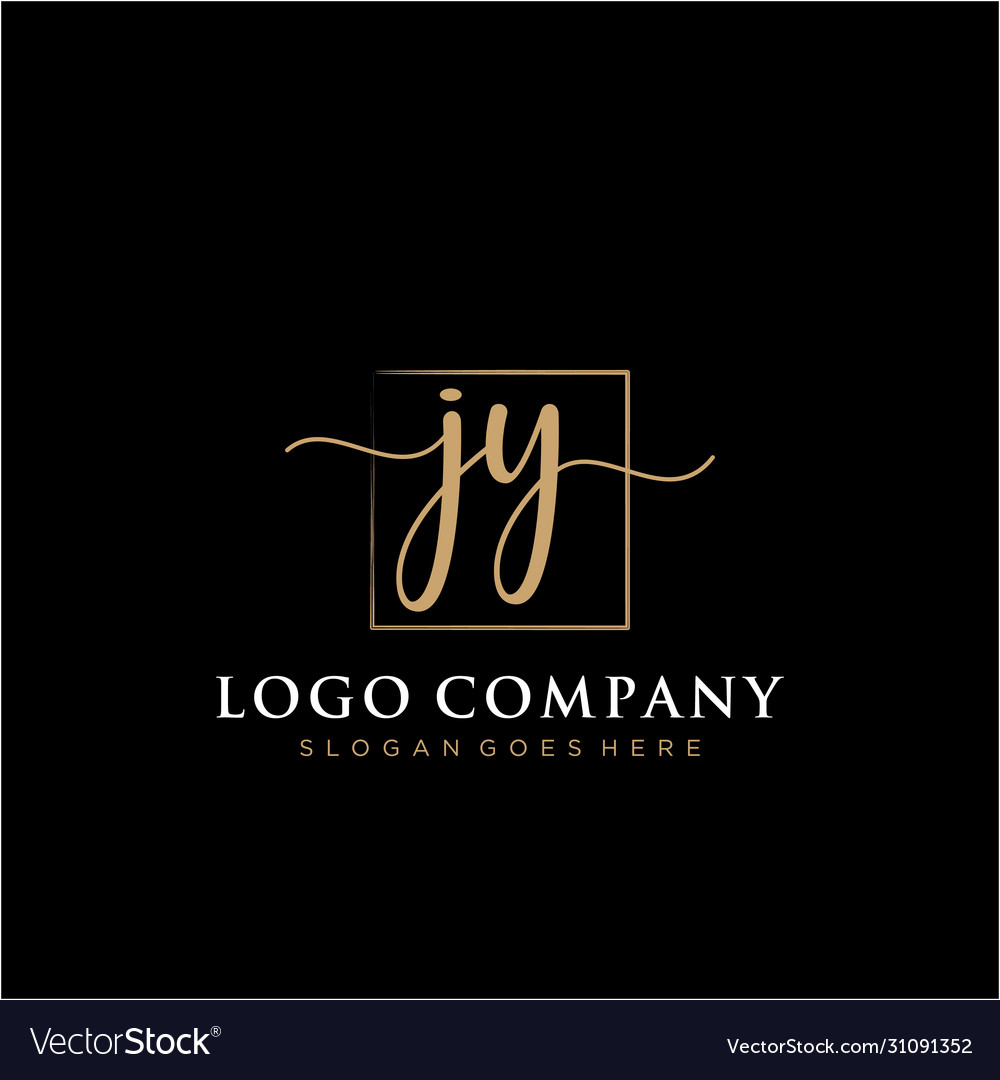 Jy initial handwriting logo with rectangle Vector Image